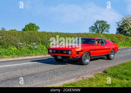 1972 70s seventies Red FORD Mustang 5700cc Petrol pony car; arriving at ...