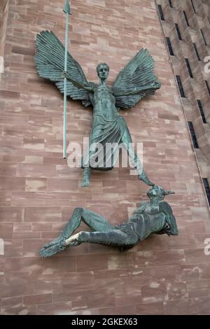 Warwickshire, Coventry, New Coventry Cathedral, Bronze Statue of St ...