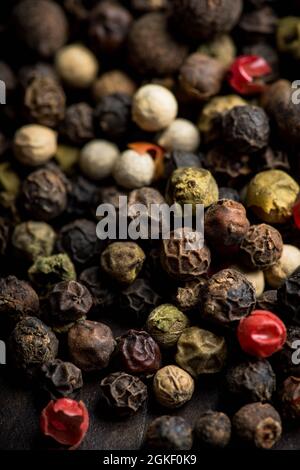 Mixed pepper and spices on the raw meat steak close up Stock Photo - Alamy