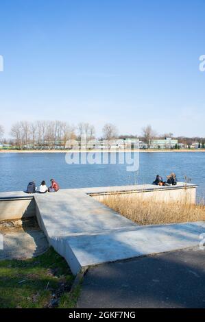 POZNAN, POLAND - Mar 21, 2014: A beautiful view of the Malta lake on a ...
