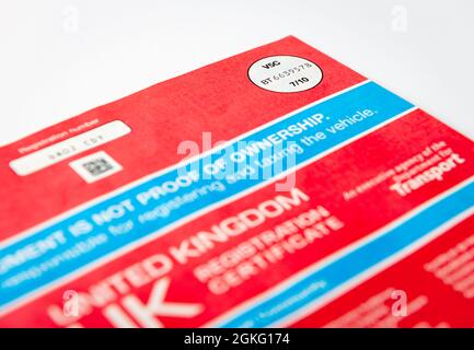 The United Kingdom vehicle registration document V5 which record a ...