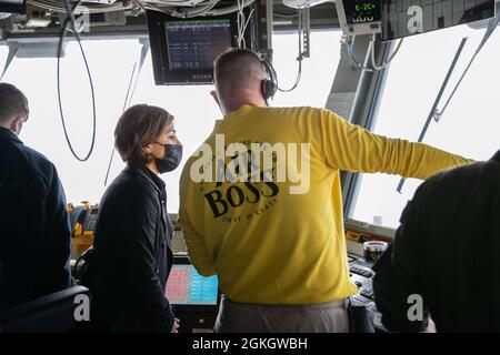 US Navy Air Boss Cmdr. observes the Military Sealift Command combat ...
