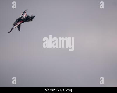 RAF Typhoon fighter jet inverted at the 2021 Bournemouth Air Display ...