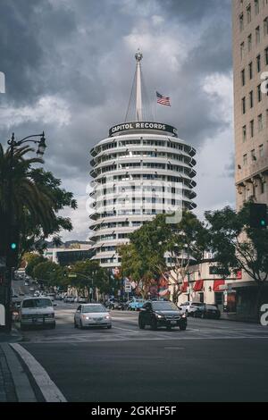 The landmark Capitol Records Building in Hollywood shown at night Stock ...