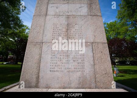 Dimensional stone carving map of Camp Merritt in front of the north ...
