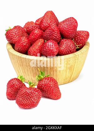 Strawberry in a wooden bowl isolated on white background Stock Photo ...