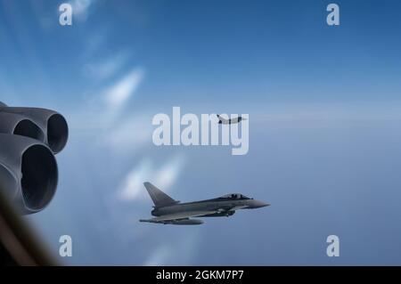 A Eurofighter Typhoon assigned to the Italian air force drops flares ...