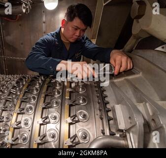 Main engine, Inside engine room on big ship, Marine engine on vessel ...