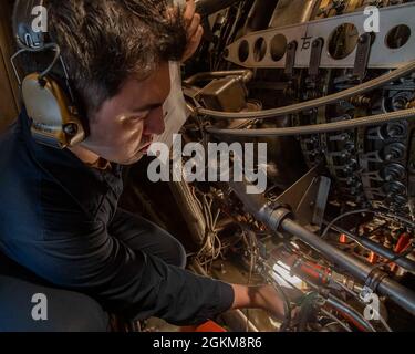 Main engine, Inside engine room on big ship, Marine engine on vessel ...