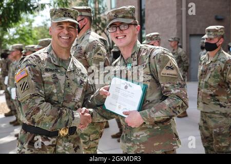 Maj. Gen. Sean Bernabe, senior commander, 1st Armored Division talks to ...