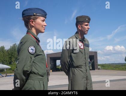 Finnish Air Force Lt. Col. Inka Niskanen (left), commanding officer of ...