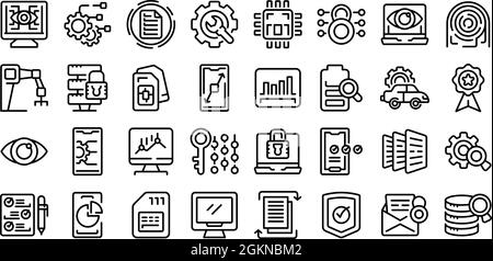 Technical overview icons set outline vector. Camera specification. Dual memory Stock Vector ...