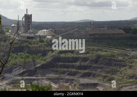 Large limestone quarry in Clitheroe, Ribble valley. Excavators and ...