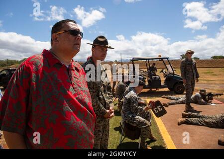 Kurt Fevella, state senator, Hawaii, speaks to base staff during a ...