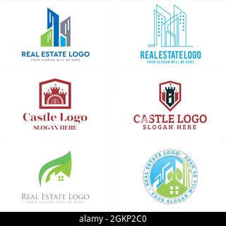 Logo with Castle Tower for Real Estate company in blue color isolated ...