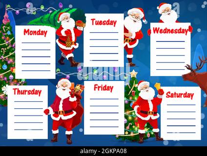 School timetable or schedule with Christmas gifts vector background ...