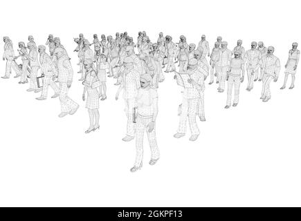 Wireframes of people go, stand in different poses isolated on white ...