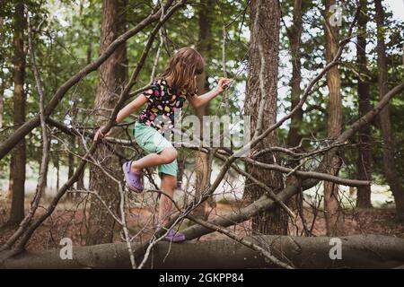 Wild girl climbs a tree in the forest Stock Photo - Alamy