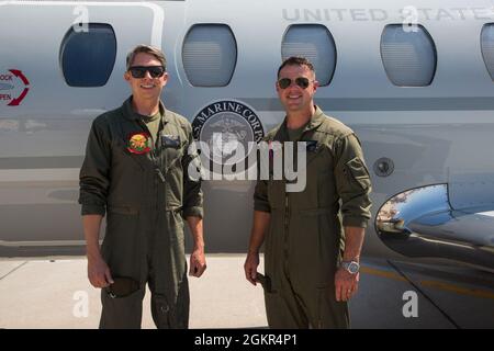 U.S. Marine Corps UC-35D aircraft pilots Lt. Col. Jonathan Barr (left ...