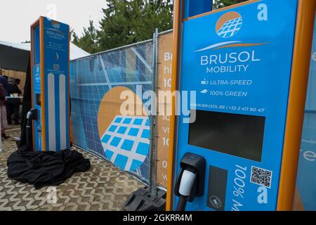Illustration picture shows a charging station for electric buses during ...
