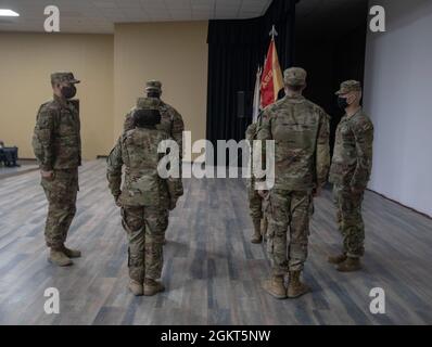 1st Sgt. Kimberly Goode, outgoing first sergeant for Headquarters and Headquarters Company, Area ...