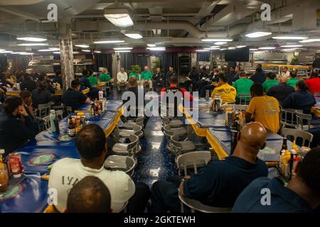 aft mess decks, aircraft carrier, Arabian Sea, E-4 Advancement Exam ...