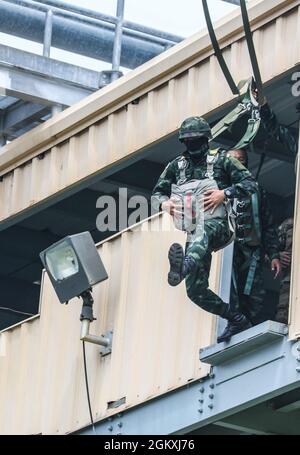 An airborne training jump tower at Fort Benning in Columbus, GA. April ...