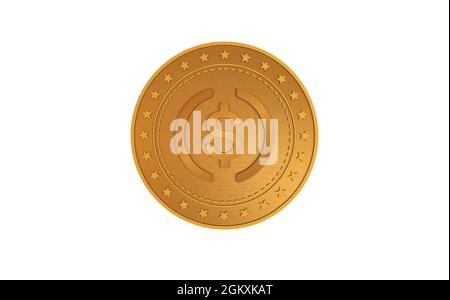 USDC cryptocurrency symbol isolated gold USD coin on green screen background. Abstract concept ...