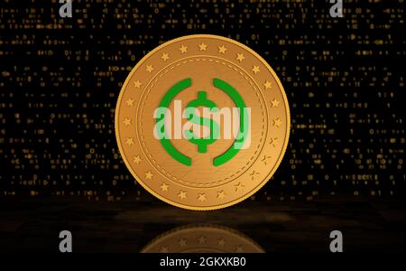 USDC cryptocurrency symbol gold USD coin on green screen background ...