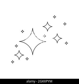 Outline star sparkles and twinkles isolated on white background. Bright flash, shiny glow ...