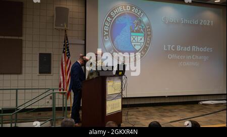Lt. Col. Brad Rhodes, Cyber Shield Exercise Officer in Charge, awards ...