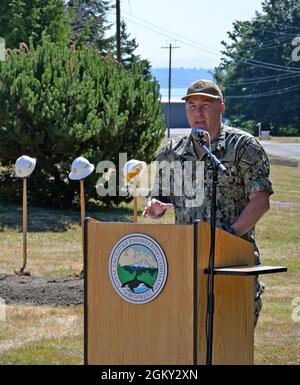 Rear Adm. Brad Collins, commander, Navy Region Northwest, speaks during ...