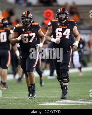 Oregon State offensive lineman Joshua Gray speaks during a press ...