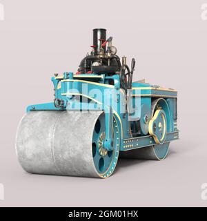 3D-illustration of a victorian steampunk steamroller. isolated ...