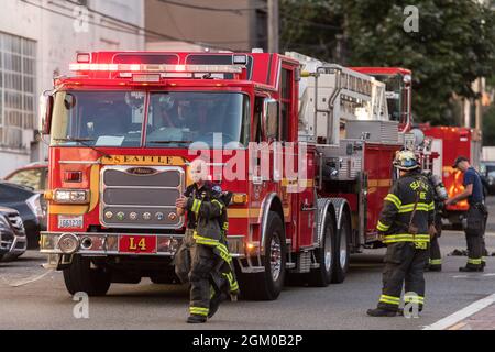 Seattle, USA. 15th Sep, 2021. Late in the day fire responding to the ...