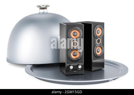 Restaurant cloche with musical speakers, 3D rendering isolated on white ...