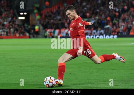 Andrew Robertson of Liverpool crosses the ball during the UEFA ...