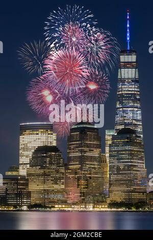 fireworks over Manhattan skyline New York USA Stock Photo - Alamy