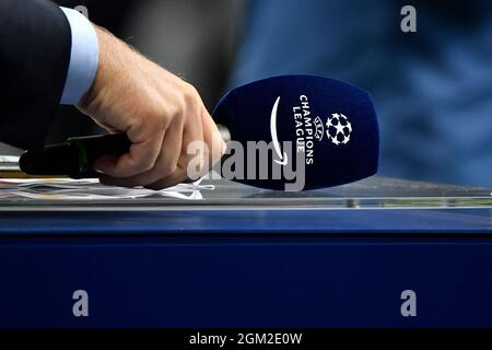 Microphone and UEFA Champions League logo Stock Photo - Alamy