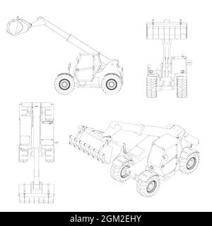 Backhoe loader view from side isolated on white background ...