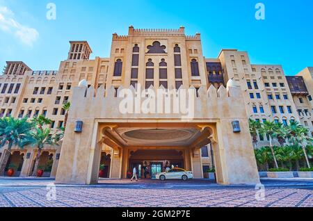 DUBAI, UAE - MARCH 4, 2020: The castle like building of Madinat Arena ...