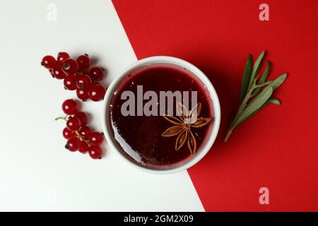 Cranberry sauce and ingredients on two tone background Stock Photo - Alamy