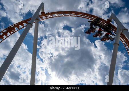 Blur of riders on Thunderbolt Roller Coaster at Luna Park,Coney Island ...