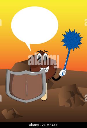 Ice Cream holding a spiked mace and shield. Summer refreshment, sweet ...