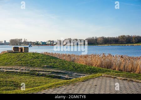 POZNAN, POLAND - Jul 07, 2016: A beautiful view of calm Malta lake with ...