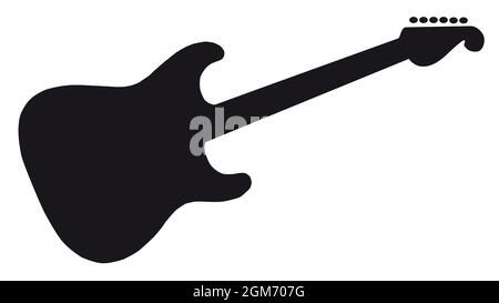 An original solid body electric guitar shape in silhouette with red ...
