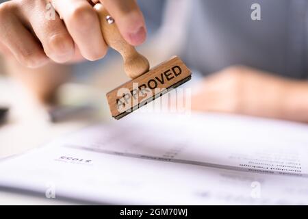 Approved Permit Stamp. Accounting Document Approve Work Stock Photo - Alamy