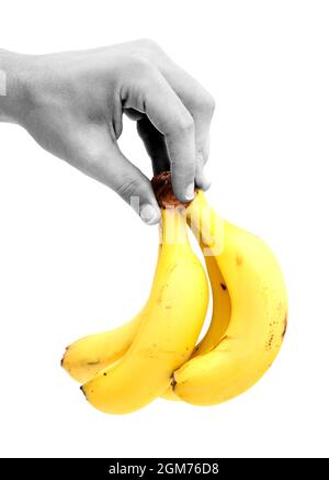 Bunch of small and curved bananas with sugar spots isolated on white ...