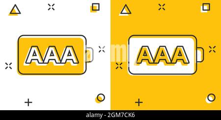 AAA battery icon in comic style. Power level cartoon vector ...