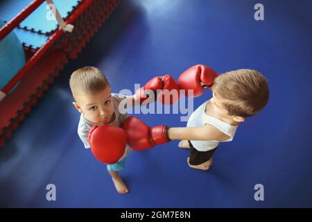 Little boys fighting in boxing ring Stock Photo - Alamy
